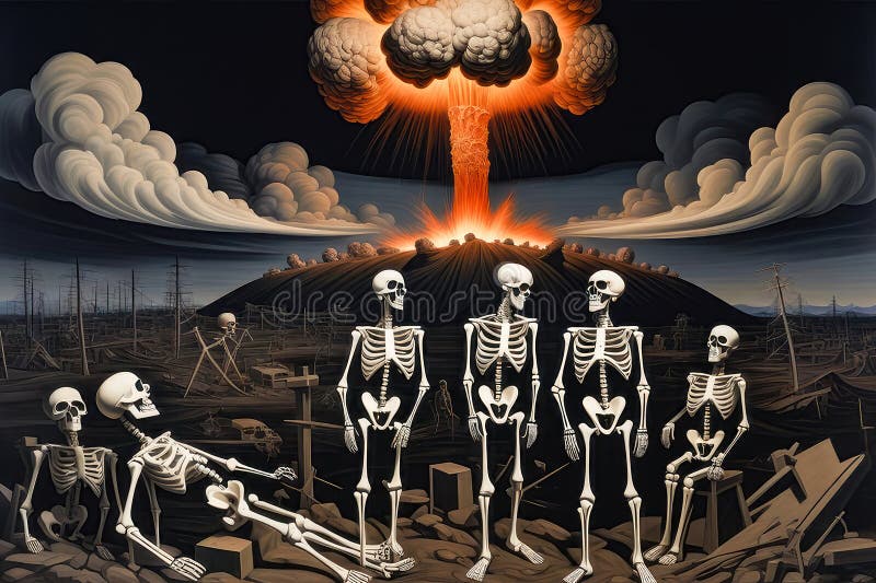 There are Human Skeletons in the Background of a Nuclear Explosion. the ...