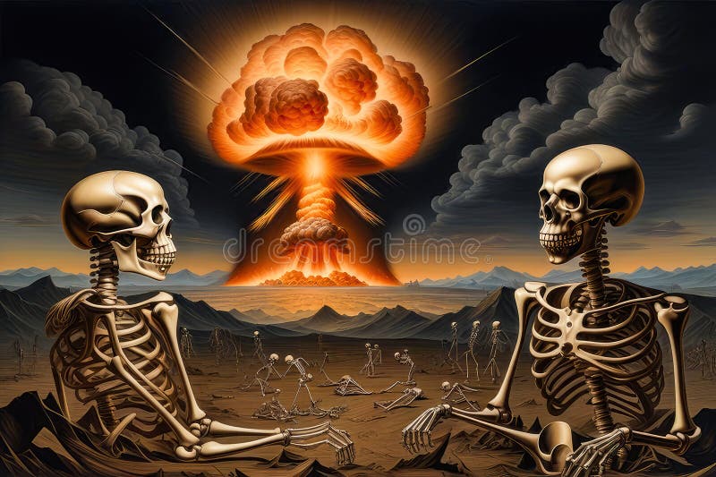 There are Human Skeletons in the Background of a Nuclear Explosion. the ...