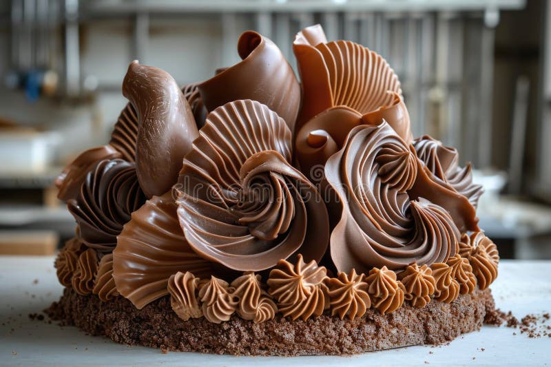There is a Large Handmade Designer Chocolate Cake on the Table Stock ...