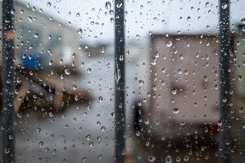 Large Raindrops on the Window Glass, Rainy Weather Stock Photo - Image ...