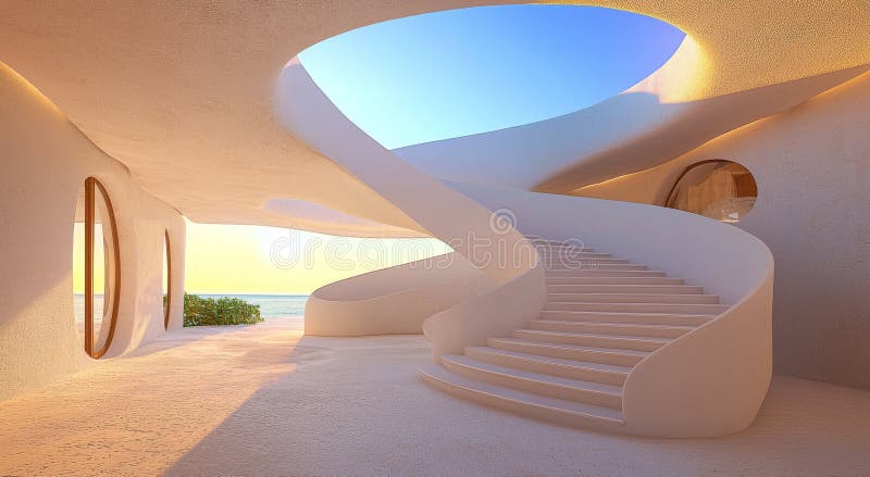 There are Large Windows and a Curved Staircase in this Modern ...