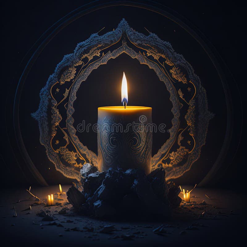 There is a Lit Candle Sitting in a Circular Frame with a Candle Stock ...