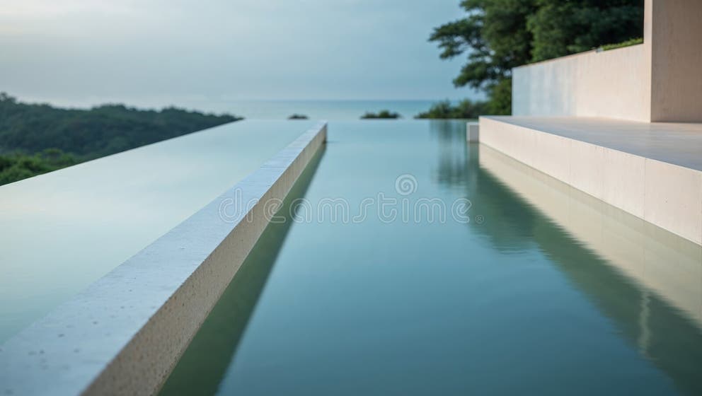 There is a Long Pool with a View of the Ocean Stock Image - Image of ...