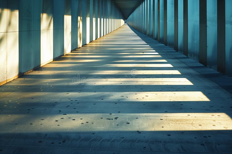 There is a Long Walkway that Has Columns on it and Some Lights Stock ...