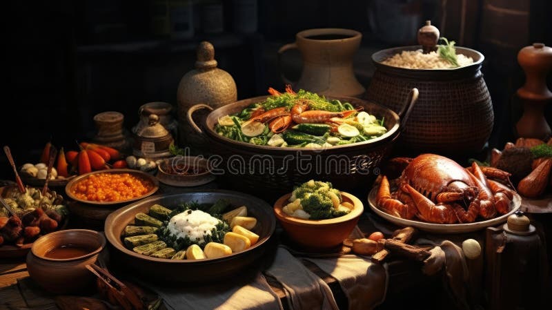 There are a Lot of Traditional Dishes on the Table Stock Illustration ...
