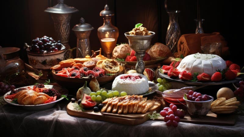 There are a Lot of Traditional Dishes on the Table Stock Illustration ...