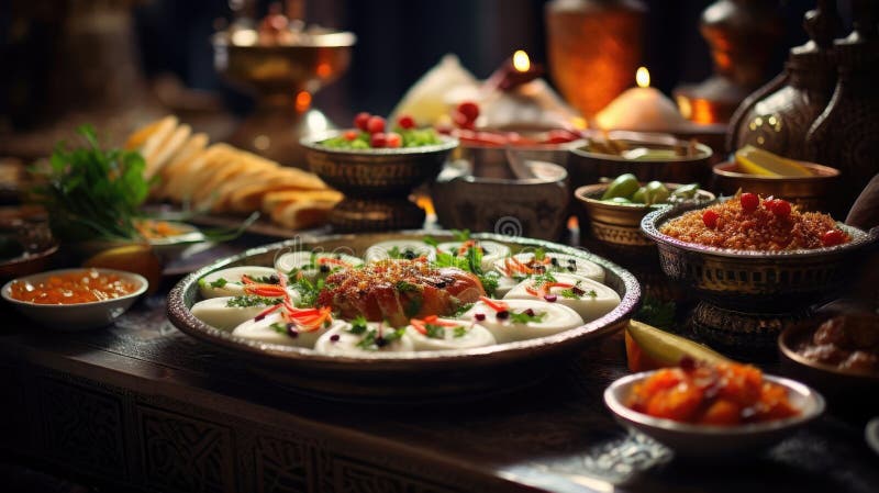 There are a Lot of Traditional Dishes on the Table Stock Illustration ...