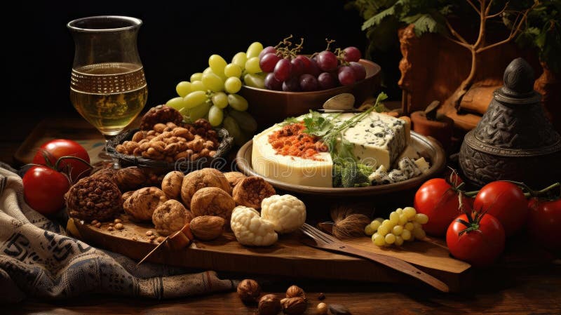 There are a Lot of Traditional Dishes on the Table Stock Illustration ...