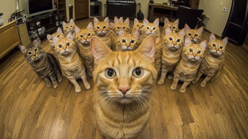 There are Lots of Cats Taking Selfies, Wide Angle, Realistic, Cinematic ...