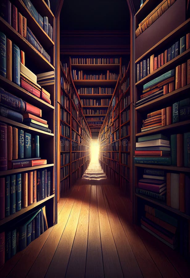 There are Many Books on the Bookshelf in the Library. AI Generated ...