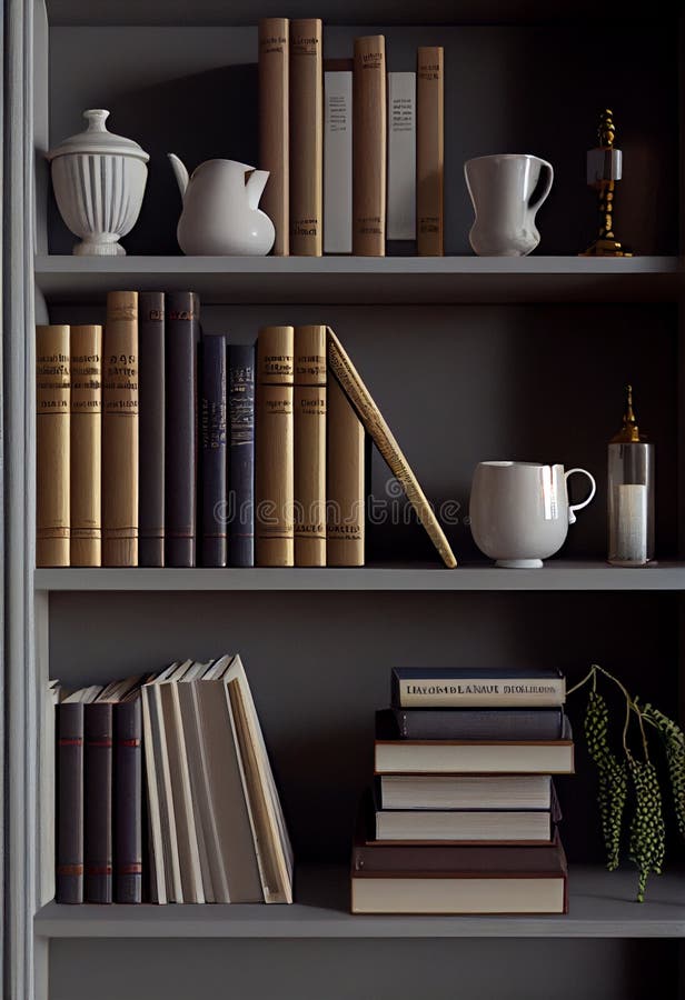 There are Many Books on the Bookshelf in the Office. AI Generated Stock ...