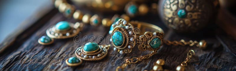 There are Many Different Jewelry Pieces on a Table Stock Image - Image ...