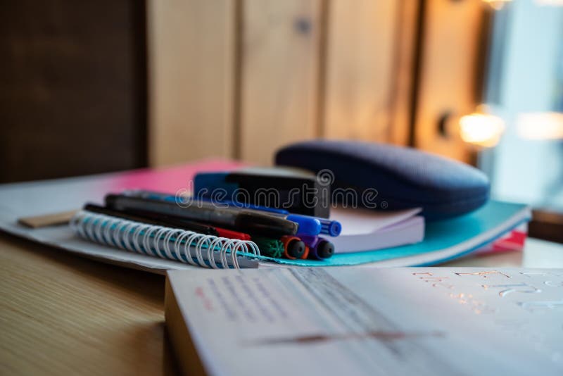 There are Many Pens and Felt-tip Pens on the Table Stock Photo - Image ...