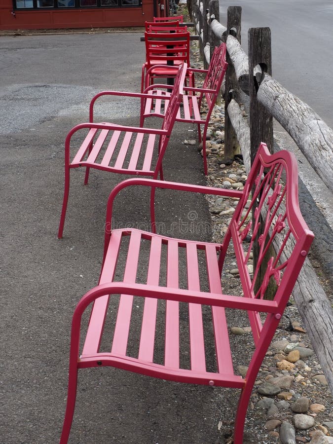 The Red Benches are All in a Line. Stock Photo - Image of bench ...
