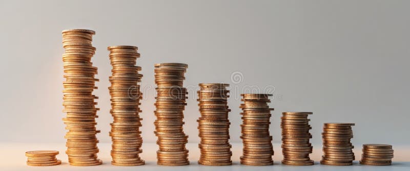 There are Many Stacks of Coins Stacked on Top of Each Other Stock Photo ...