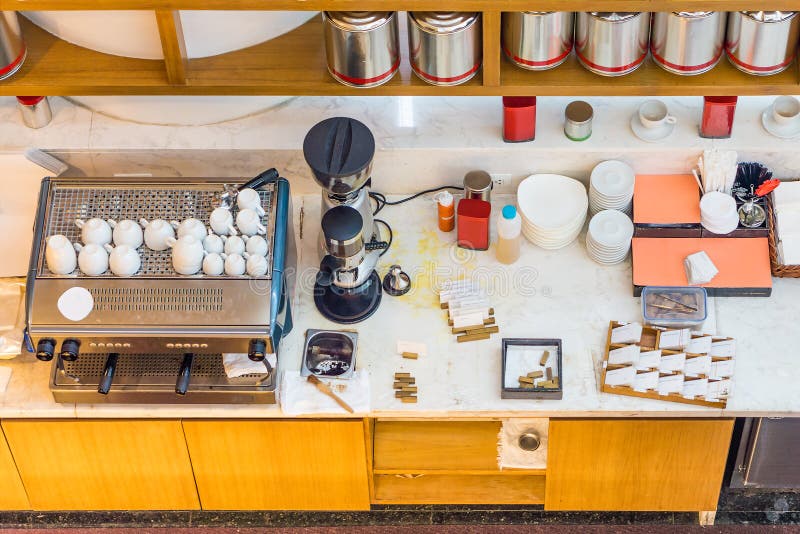 Top View of Coffee Counter Bar Stock Image - Image of equipment, plate ...