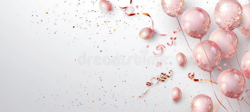 There are Multiple Pink Balloons and Confetti Scattered Across a White ...