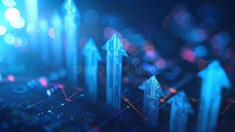 Visualization of Data Growth with Digital Arrows Pointing Upward on a ...