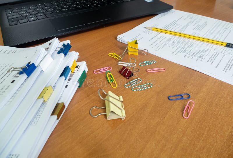 There Paper Clips Document Pencil Table Stock Photos - Free & Royalty ...