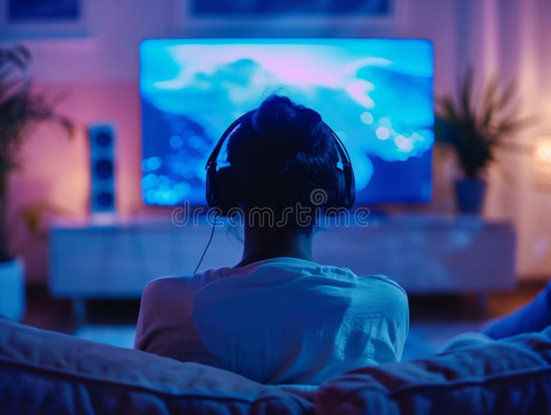 There is a Person Watching Tv in the Dark of Night Stock Photo - Image ...