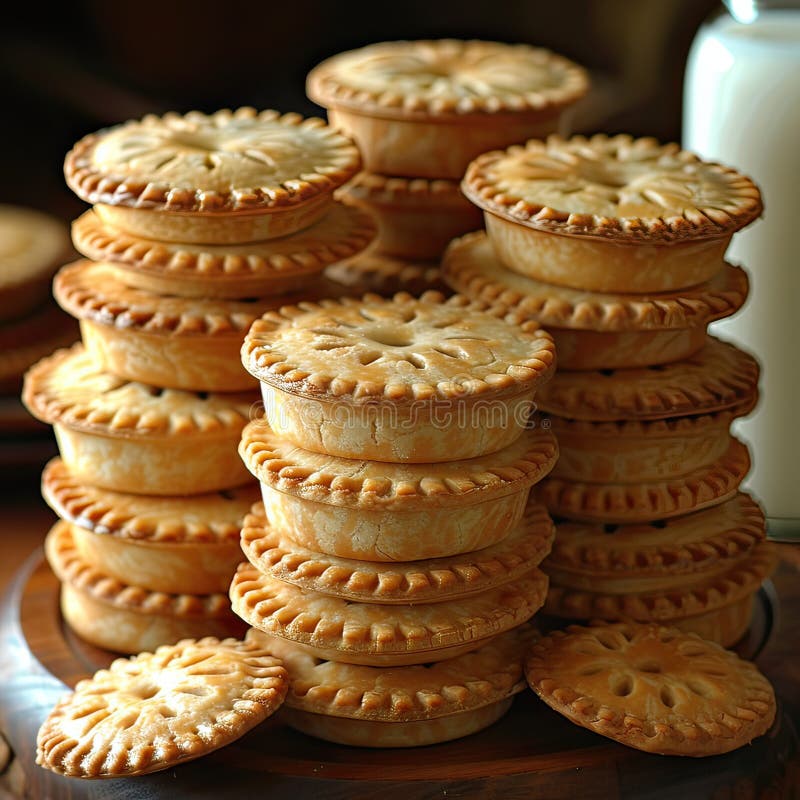 There is a Pile of Pie Crusts Placed beside a Container of Milk Stock ...