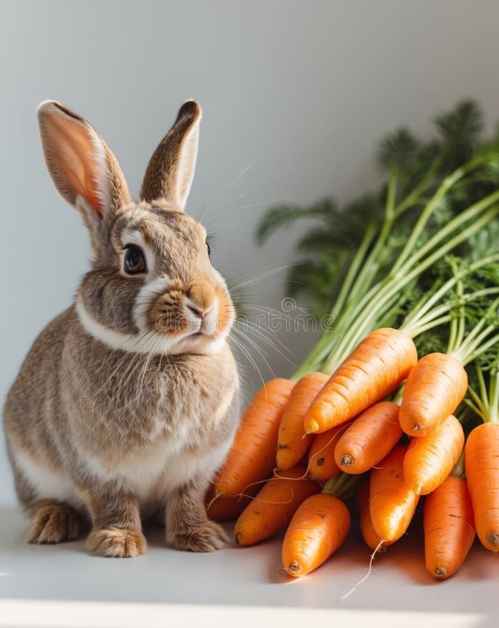 There is a Rabbit Sitting Next To a Bunch of Carrots. Stock Image ...