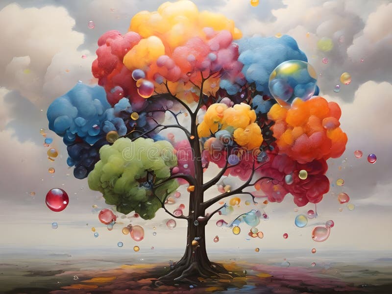 Rainbow Bubble Tree. Colorful Tree with Bubbles Stock Illustration ...