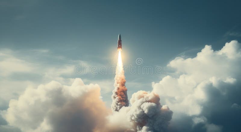 There is a Rocket that Launch in Front of a Cloud Stock Image - Image ...