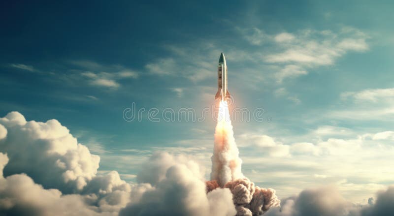 There is a Rocket that Launch in Front of a Cloud Stock Image - Image ...