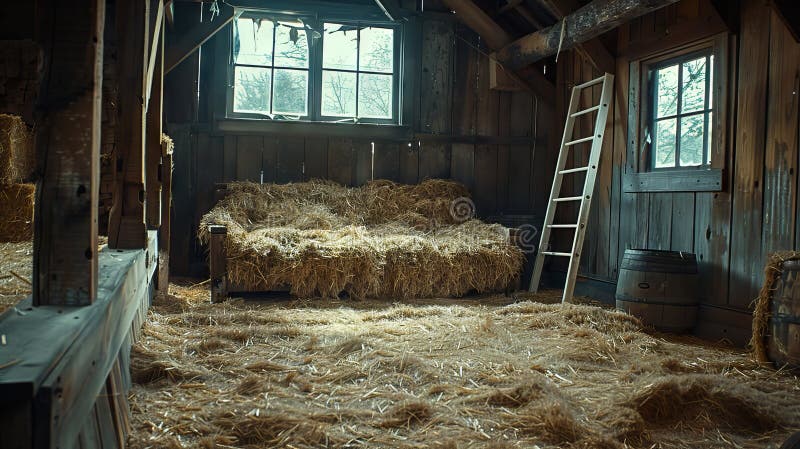 There& X27;s a Ladder Leaning Against the Wall Inside a Barn and a ...