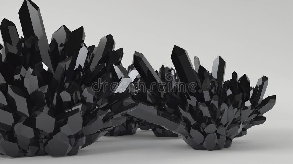 There are Several Black Crystals of Various Sizes with Sharp Edges on a ...