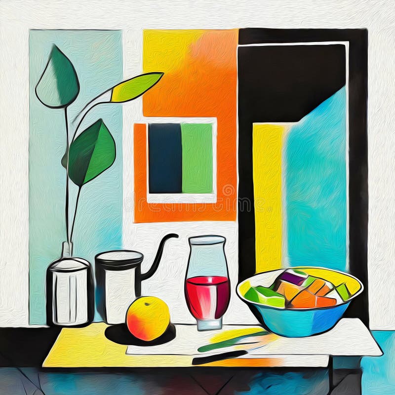 Wall Art, this is a Cubism Painting with Bright Colors. Stock ...