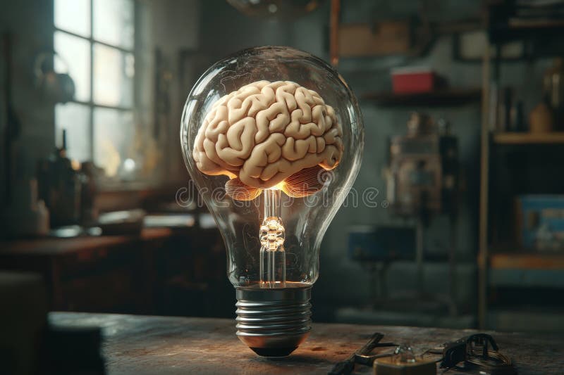 There is a Small Brain Inside a Light Bulb, Showcasing Creativity ...