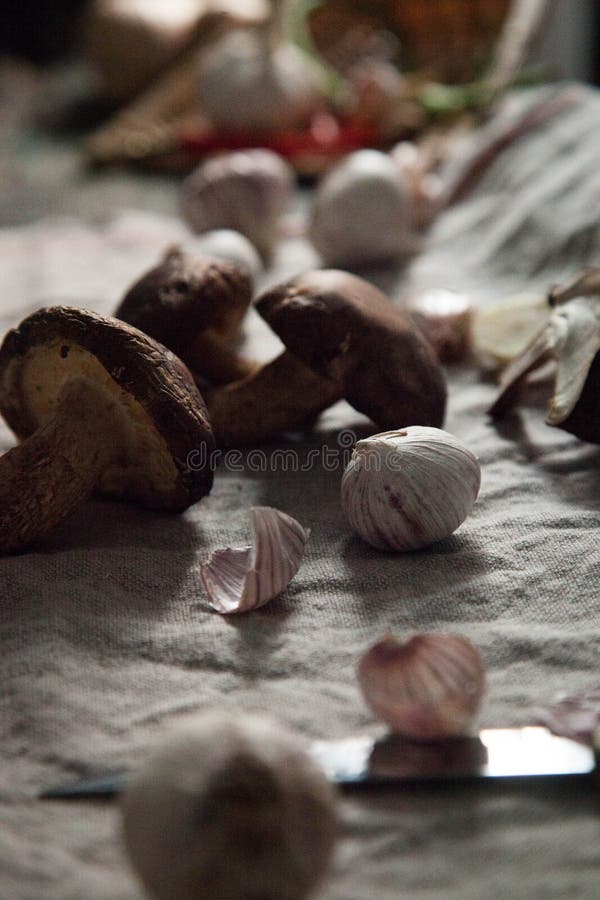 There are Some Cooking Materials on the Table, Garlic, Ginger and ...