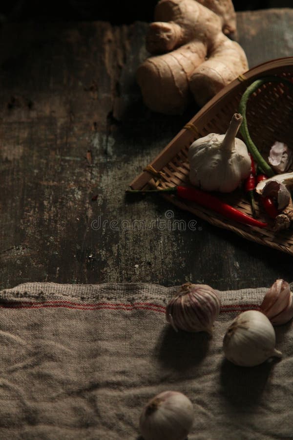 There are Some Cooking Materials on the Table, Garlic, Ginger and ...