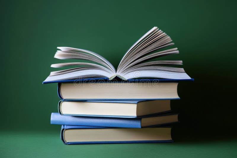 There is a Stack of Books, and on the Top, There is an Open Book Stock ...