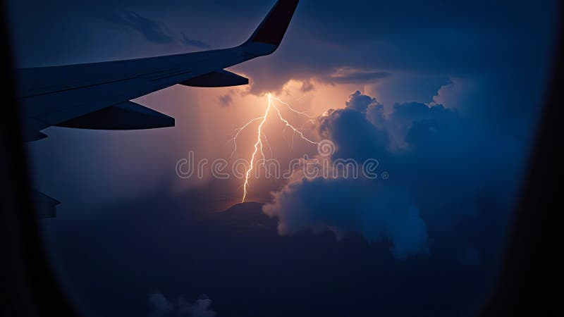 There is a Thunderstorm and Lightning To the Right of the Plane. the ...