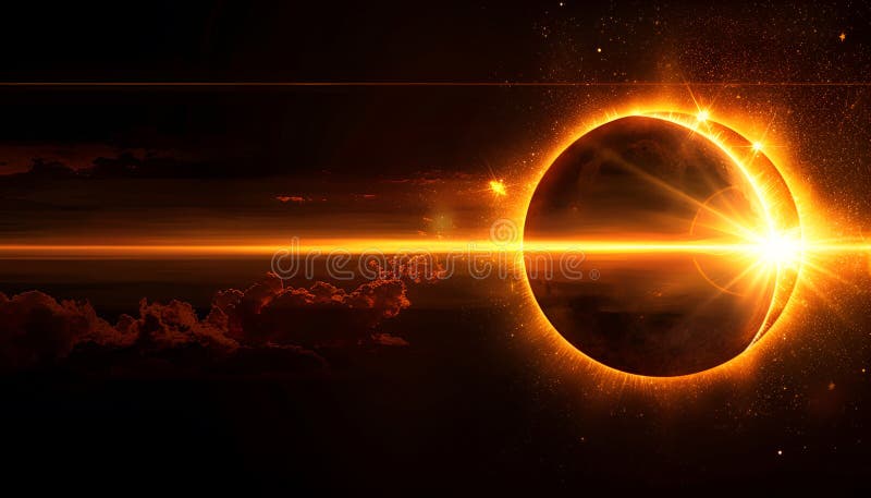 There is a Total Solar Eclipse. Sunbeams Burst Behind the Moon and ...