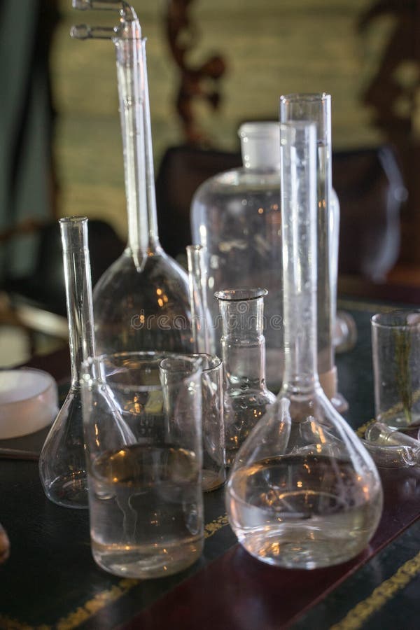 There are Transparent Flasks and Vessels on the Table Stock Image ...