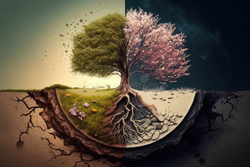 There is a Tree in the Centre. Generative AI Stock Illustration ...