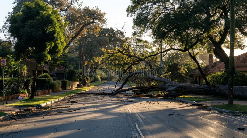 There is a Tree that Has Fallen Down Onto the Side of a Road Stock ...