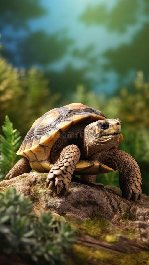 Turtle is Sitting on Top of Some Leaves and Flowers. the Turtle Appears ...