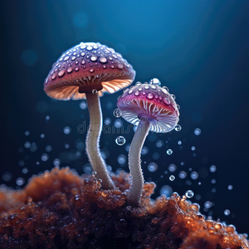 There are Two Mushrooms Standing on Small Platform. the Mushrooms Have ...
