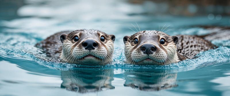 There are Two Otters Swimming in the Water Together Stock Photo - Image ...