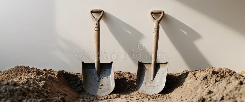 There are Two Shovels that are Sitting in the Dirt Stock Photo - Image ...
