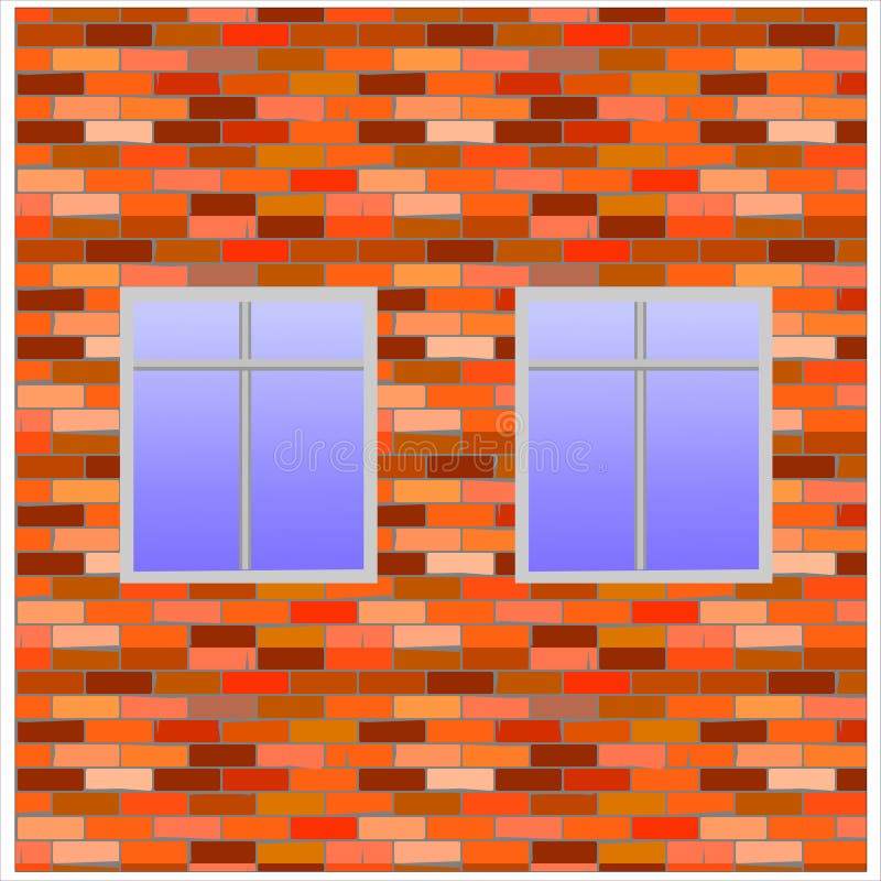 There are Two Windows on a Brick Wall Stock Vector - Illustration of ...