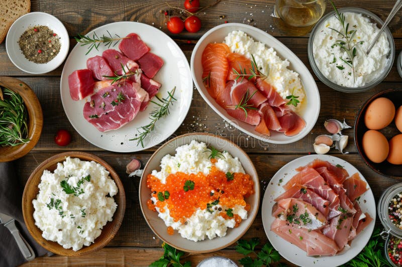 There are Various Kinds of Food Displayed on the Table Stock Image ...