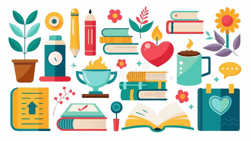 There are Various Types of Books and Objects in this Illustration Stock ...