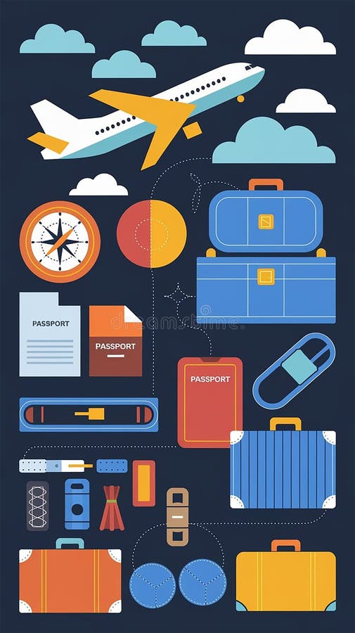 There are Vector Illustrations of Air Transportation, Including a Plane ...