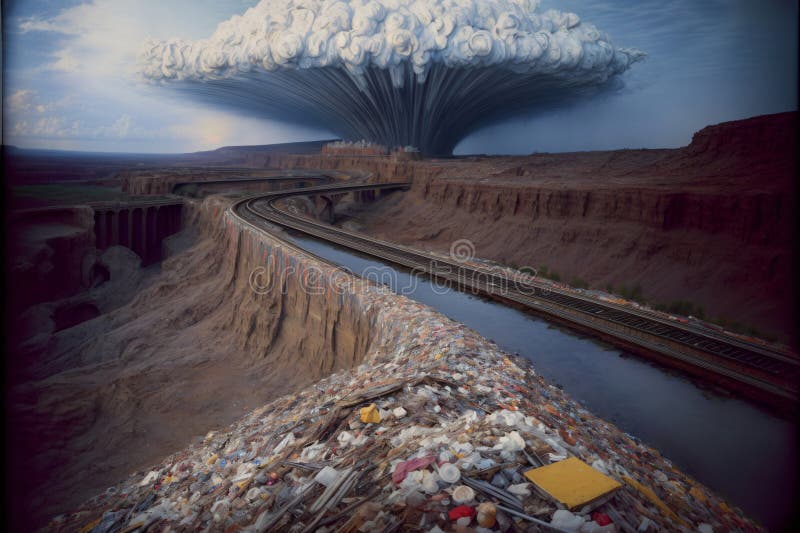 There is a Very Large Cloud Above the Train Tracks. Generative AI Stock ...